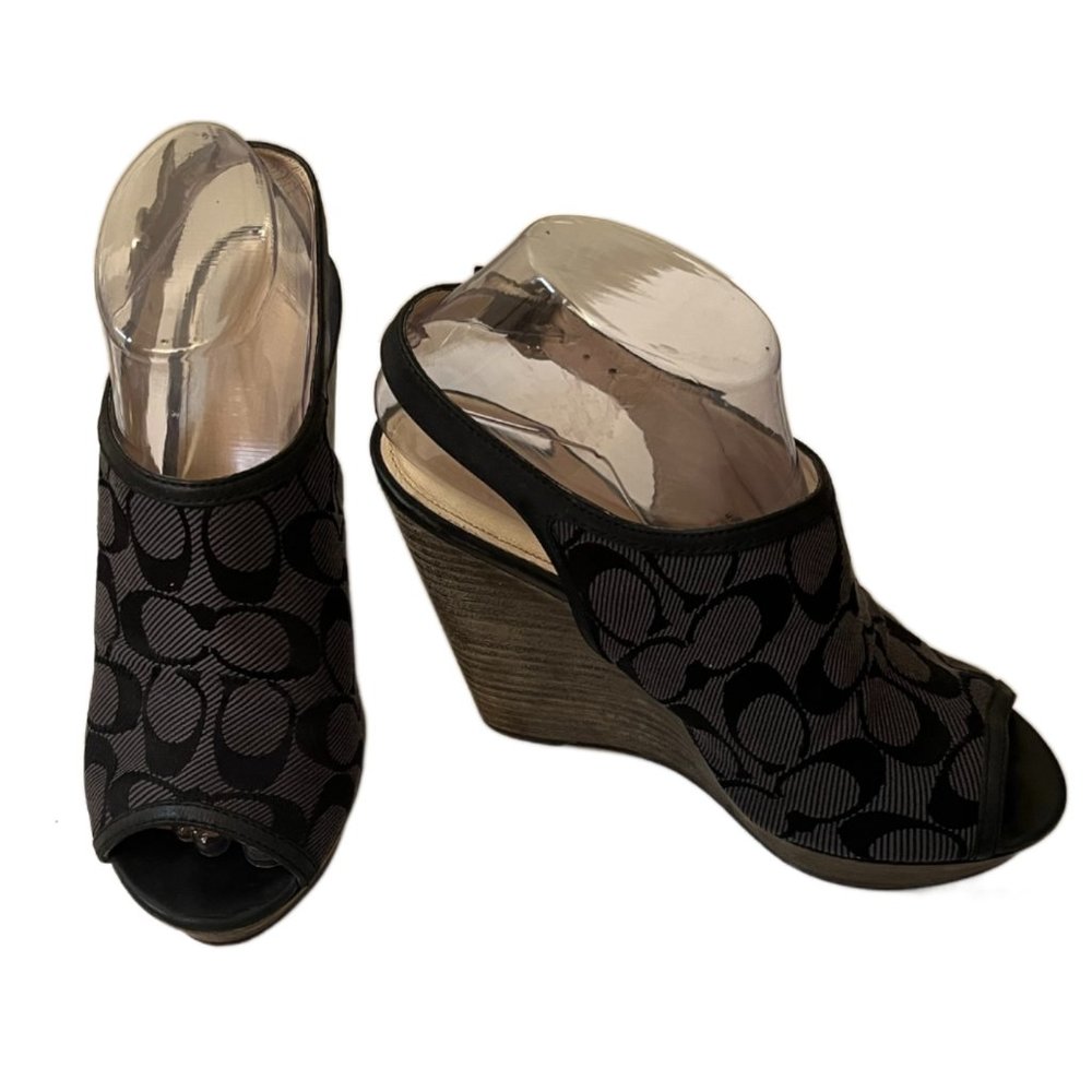 Black & Gray Janet Signature Coach Logo Wedge Platfor… - Gem